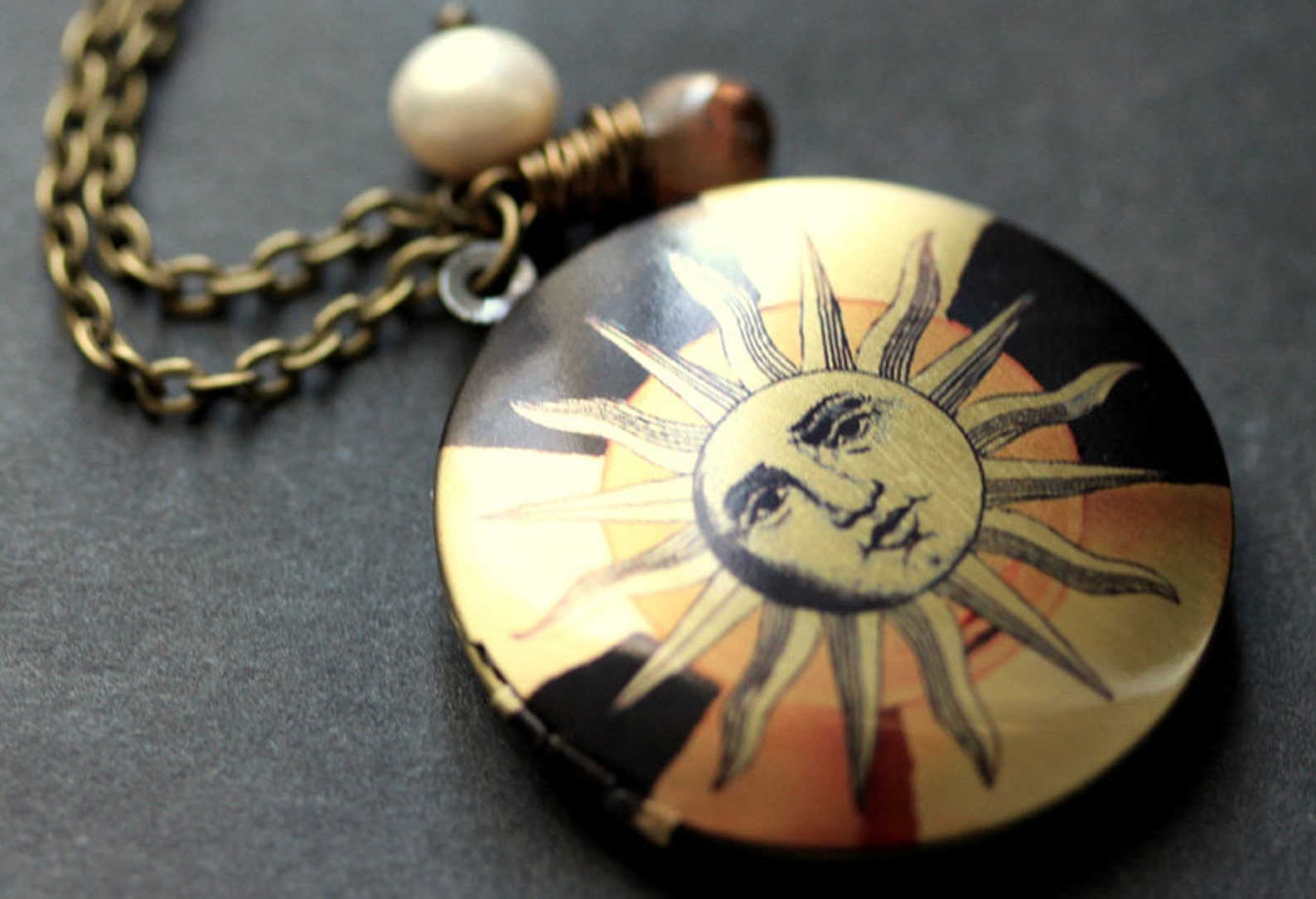 Sun Necklace. Sun Locket Necklace. Celestial Bronze Necklace - Etsy