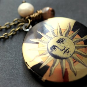 Sun Necklace. Sun Locket Necklace. Celestial Bronze Necklace With Glass ...