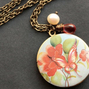 Pink Butterfly Locket Necklace. Pink and Red Butterfly Necklace With ...