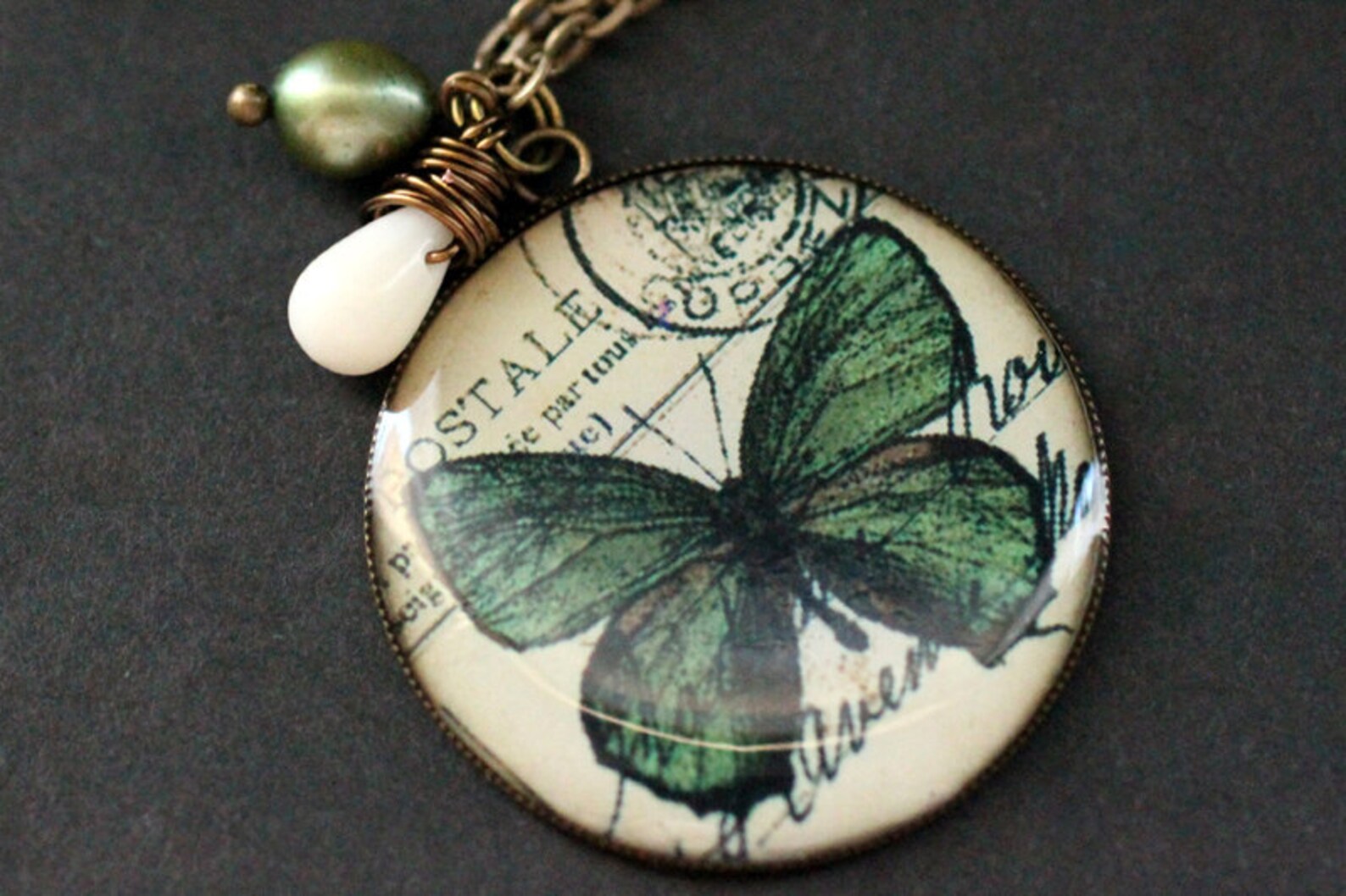 Green Butterfly Necklace. Green Butterfly Pendant With Wire - Etsy