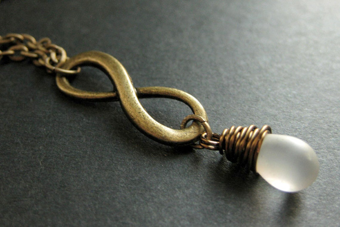 Bronze Infinity Symbol Necklace. Clouded White Teardrop Necklace. Wire ...