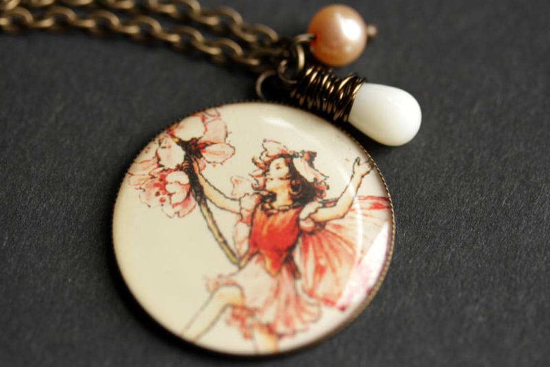Pink Flower Fairy Necklace. Pink Fairy Pendant With White Coral ...