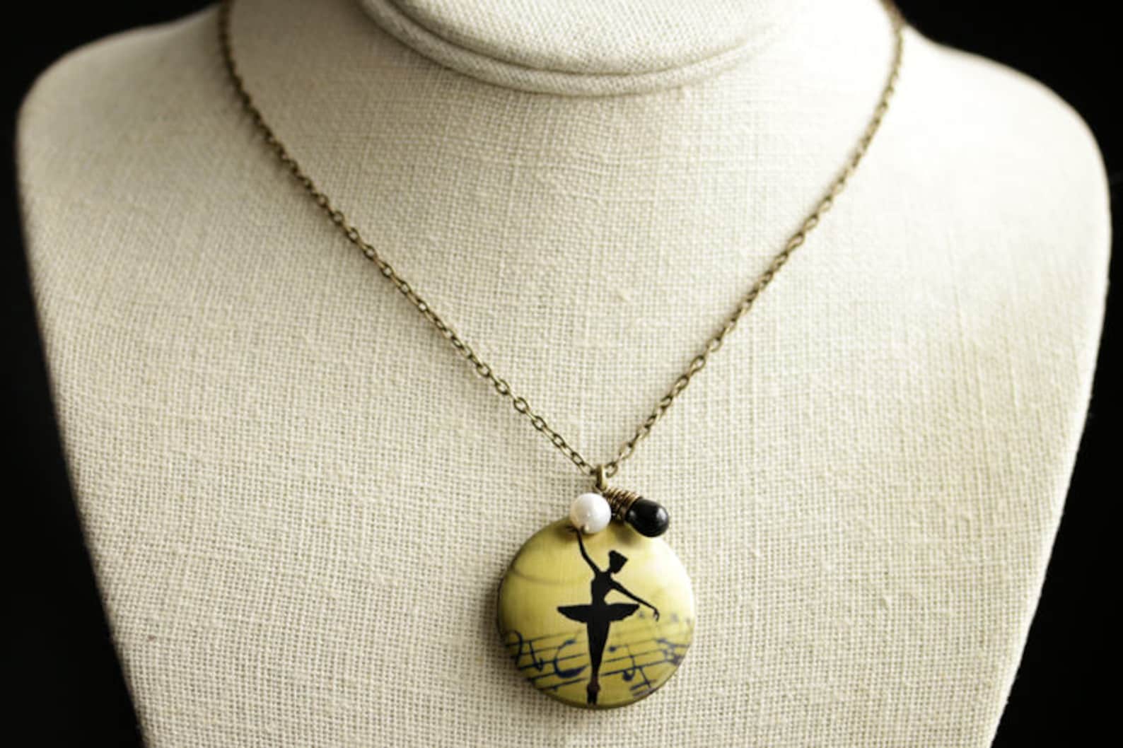 Ballerina Locket Necklace. Ballet Necklace With Black Teardrop and ...