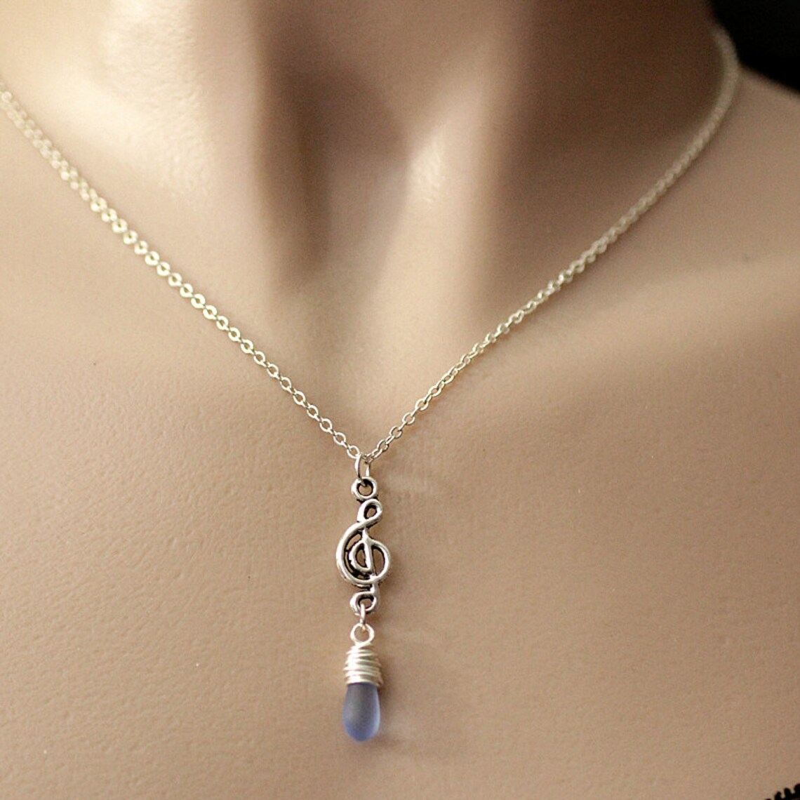 Musical Note Necklace. Treble Clef Necklace. Music Necklace. Clouded ...