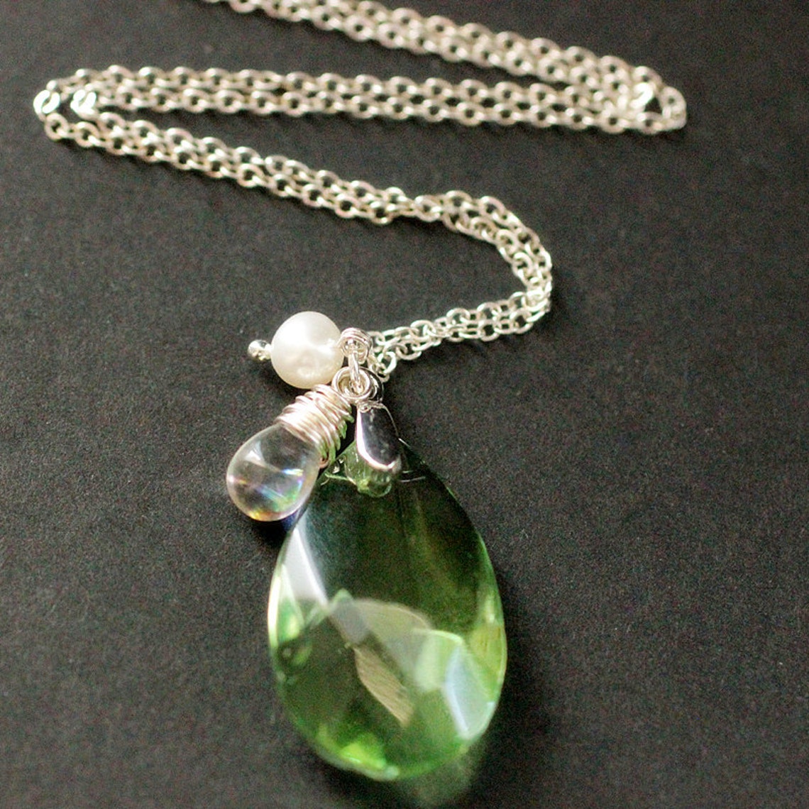 Green Crystal Necklace. Green Crystal Teardrop Necklace With Wire ...