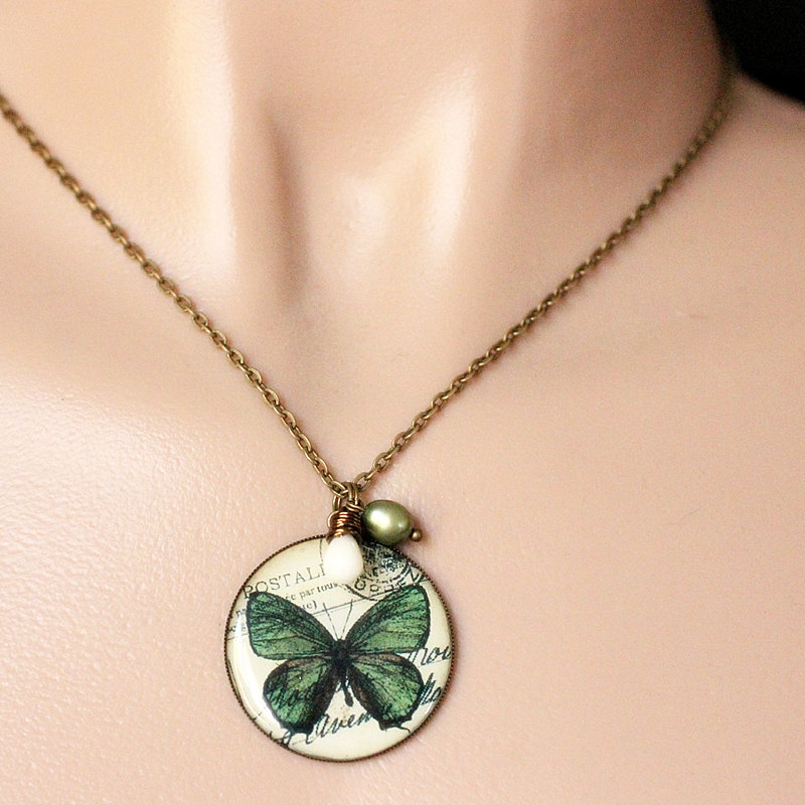 Green Butterfly Necklace. Green Butterfly Pendant With Wire - Etsy