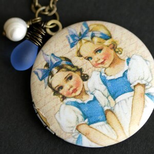 Best Friends Locket Necklace. Little Girl Sisters Necklace With Sky ...