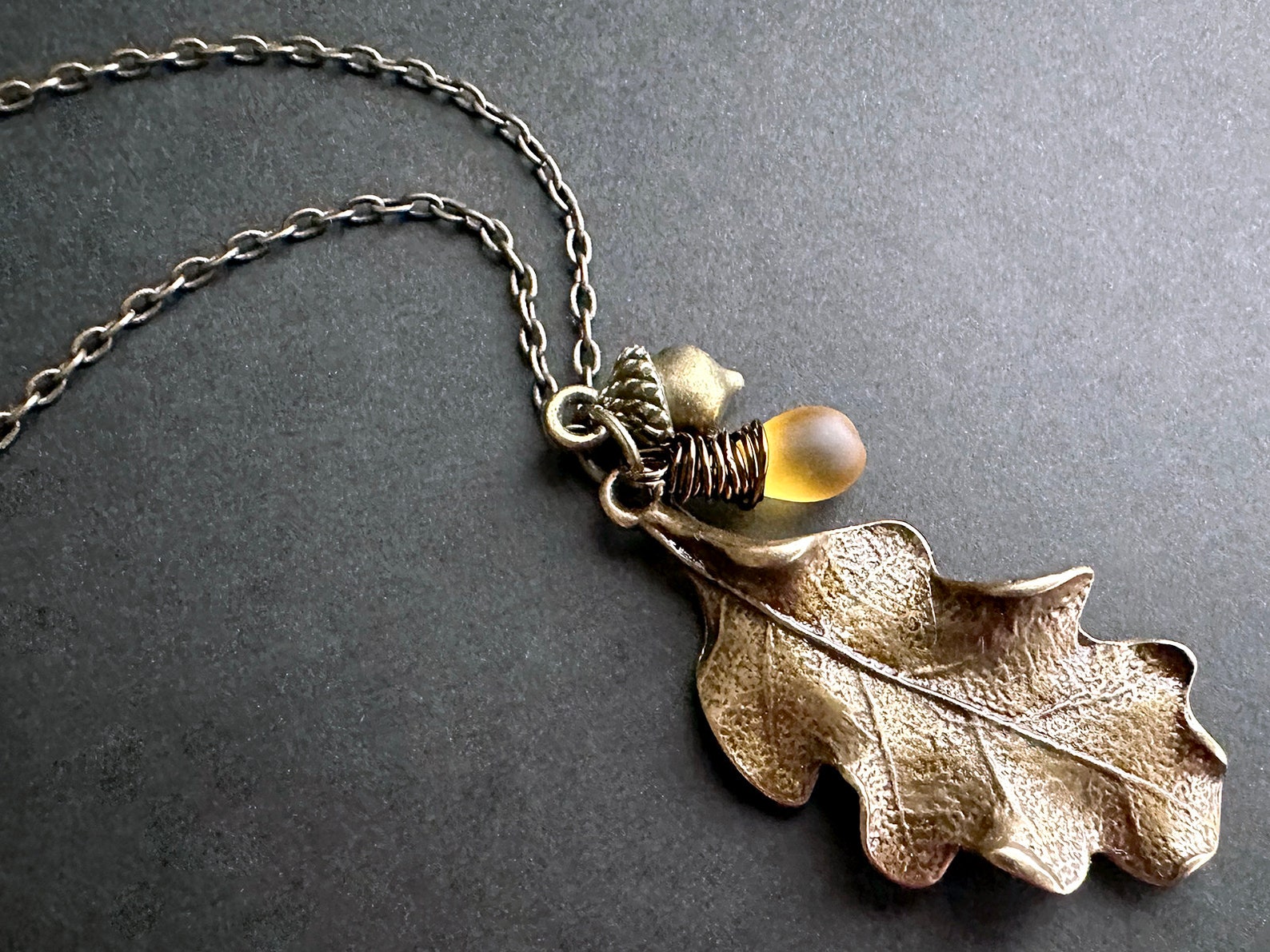Oak Leaf and Acorn Necklace. Oak Leaf Necklace. Bronze Oak Leaf Pendant ...