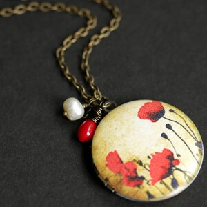 Field of Poppies Locket Necklace. Red Poppy Necklace With Red Coral ...