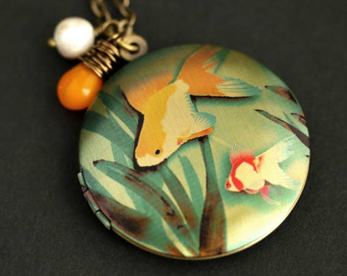 Lucky Goldfish Locket Necklace. Goldfish Necklace. Orange Fish - Etsy