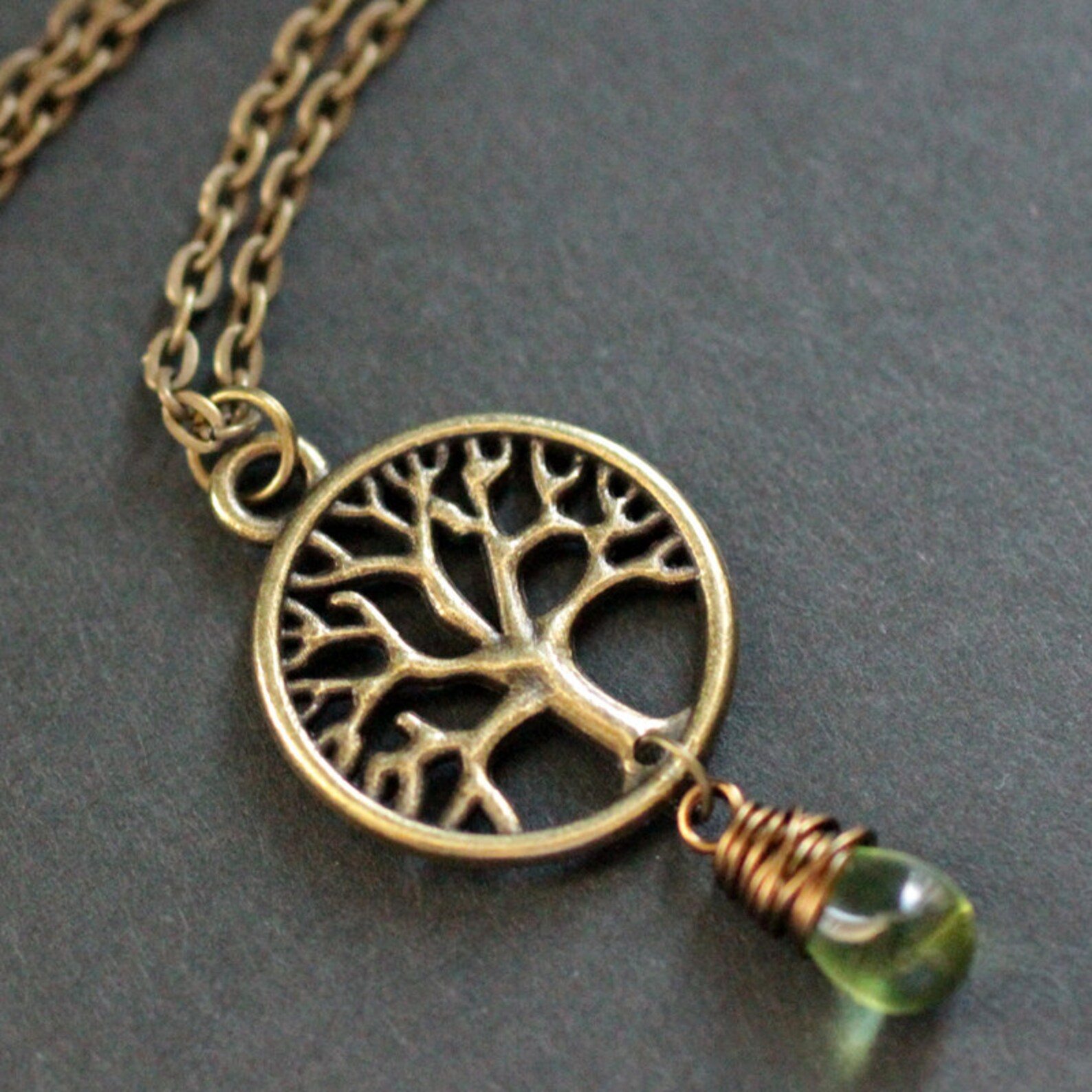 Tree Necklace. Tree of Life Necklace in Bronze Wire Wrapped Green ...