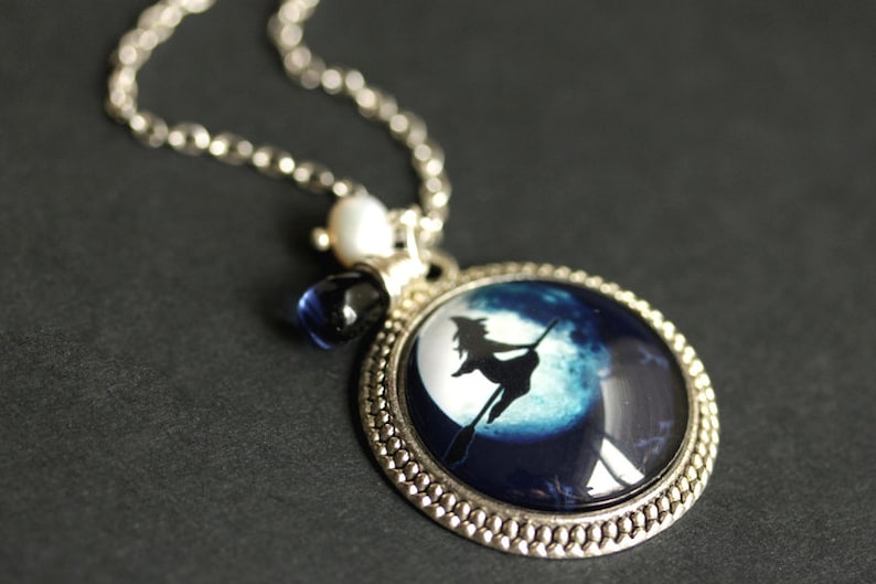 Witch Necklace. Witch Pendant. Halloween Necklace With Dark Blue ...