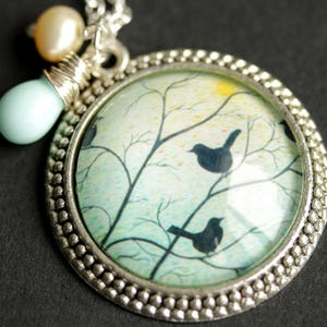 Aqua Blue Bird Necklace. Bird Pendant With Pale Yellow Fresh Water ...