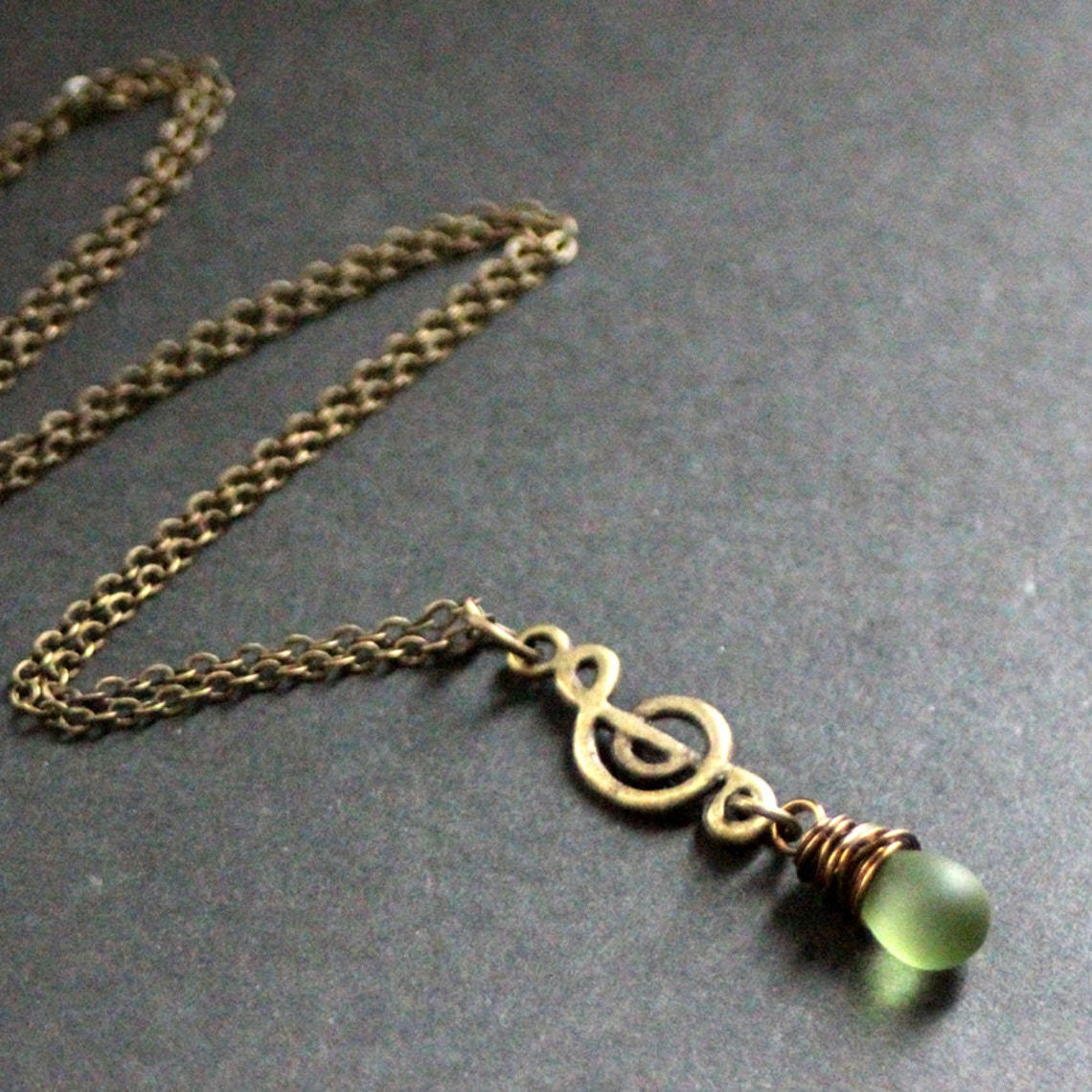Musical Note Necklace. Treble Clef Necklace. Clouded Green Teardrop ...