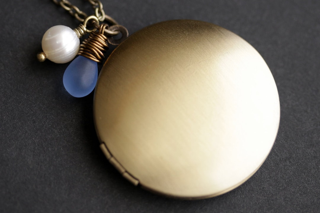 Matte Brass Locket Necklace With Wire Wrapped Glass Teardrop and Fresh ...