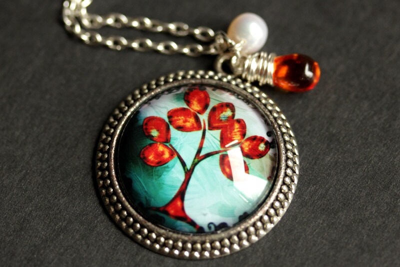Autumn Tree Necklace. Orange Tree Pendant With Fresh Water Pearl and ...