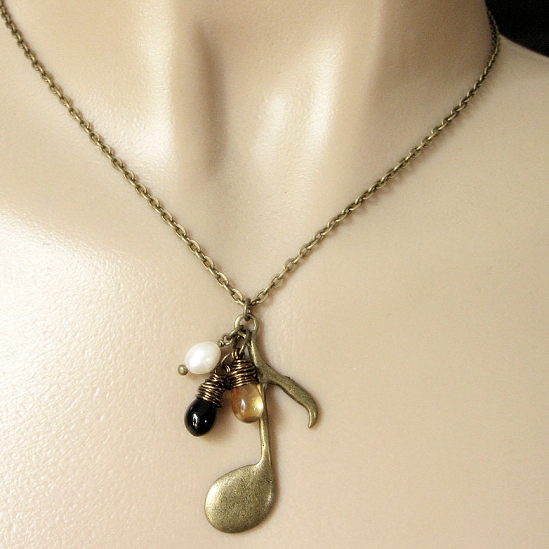 Music Necklace. Musical Note Necklace With Wire Wrapped | Etsy