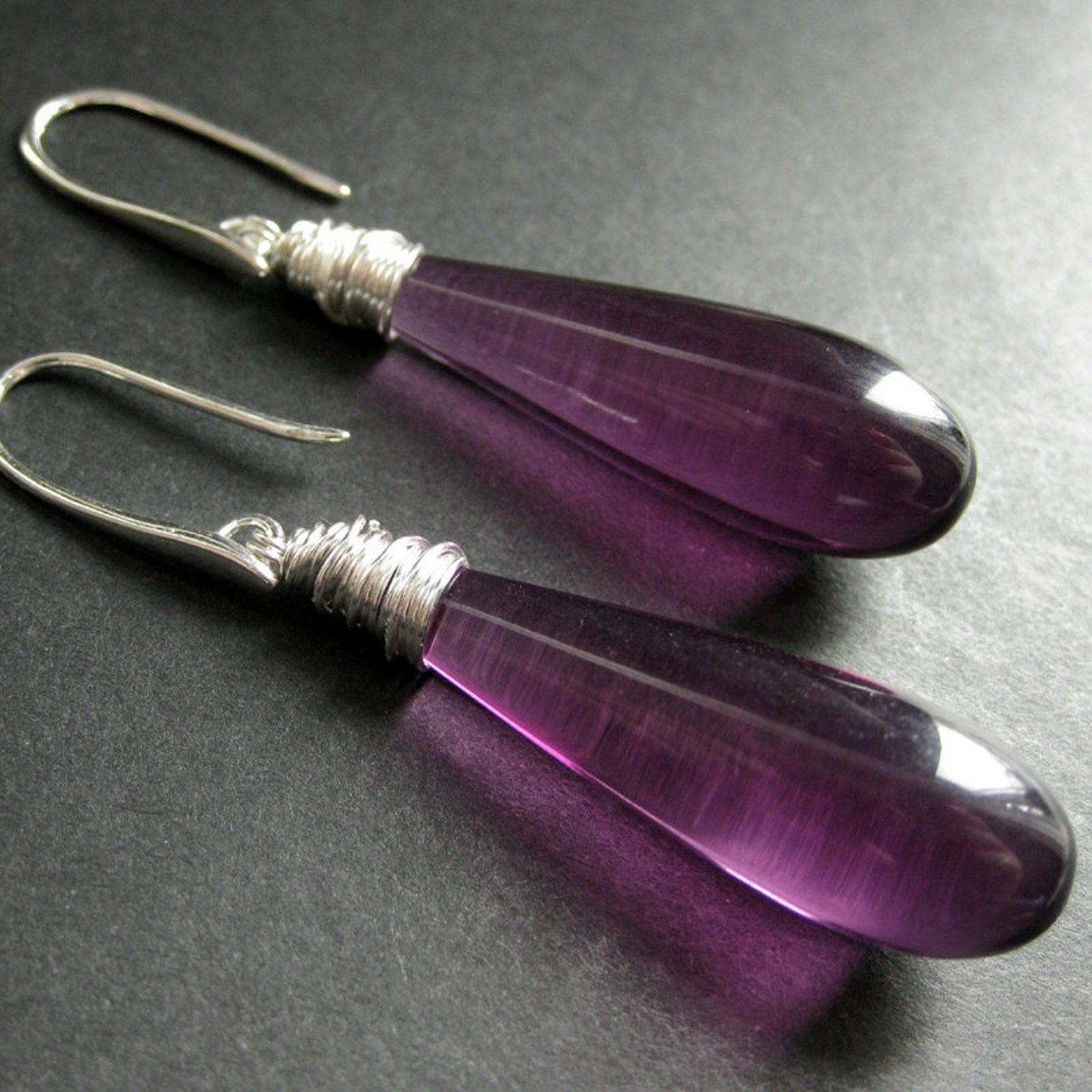 Long Earrings. Extra Long Teardrop Earrings. Purple Earrings Wire ...