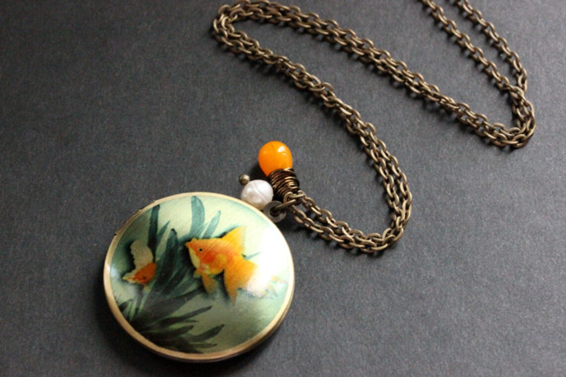 Tropical Fish Necklace. Goldfish Locket Necklace With Orange - Etsy