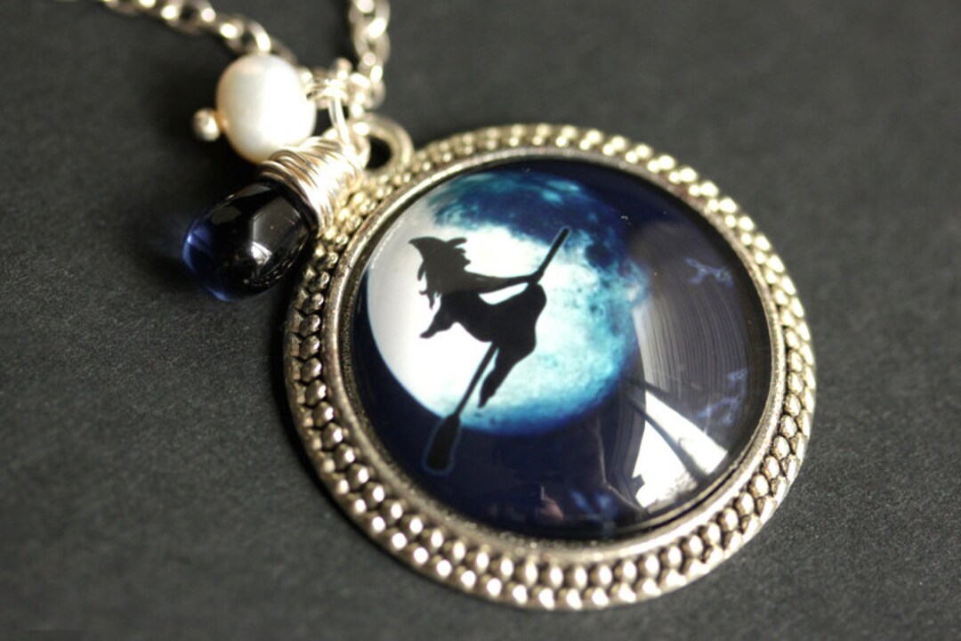 Witch Necklace. Witch Pendant. Halloween Necklace With Dark Blue ...