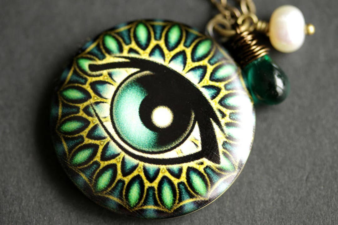 Teal Green Eye Locket Necklace. All Seeing Eye Necklace With Teal ...