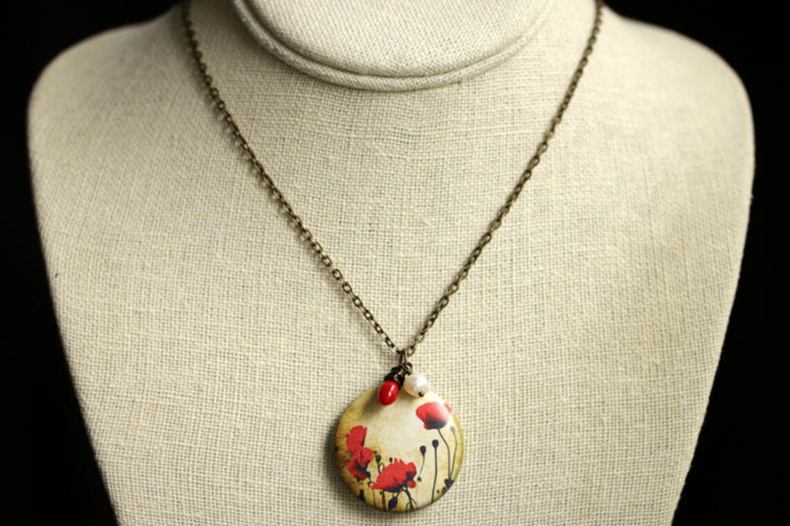 Field of Poppies Locket Necklace. Red Poppy Necklace With Red - Etsy