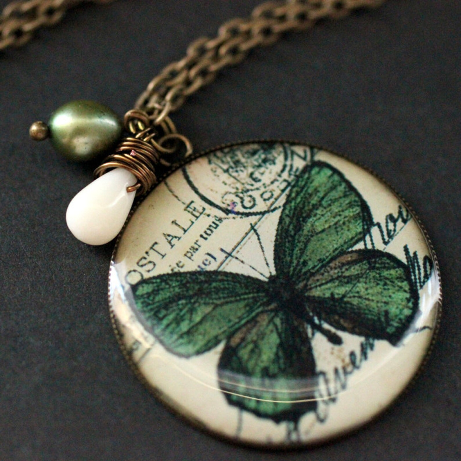 Green Butterfly Necklace. Green Butterfly Pendant With Wire - Etsy