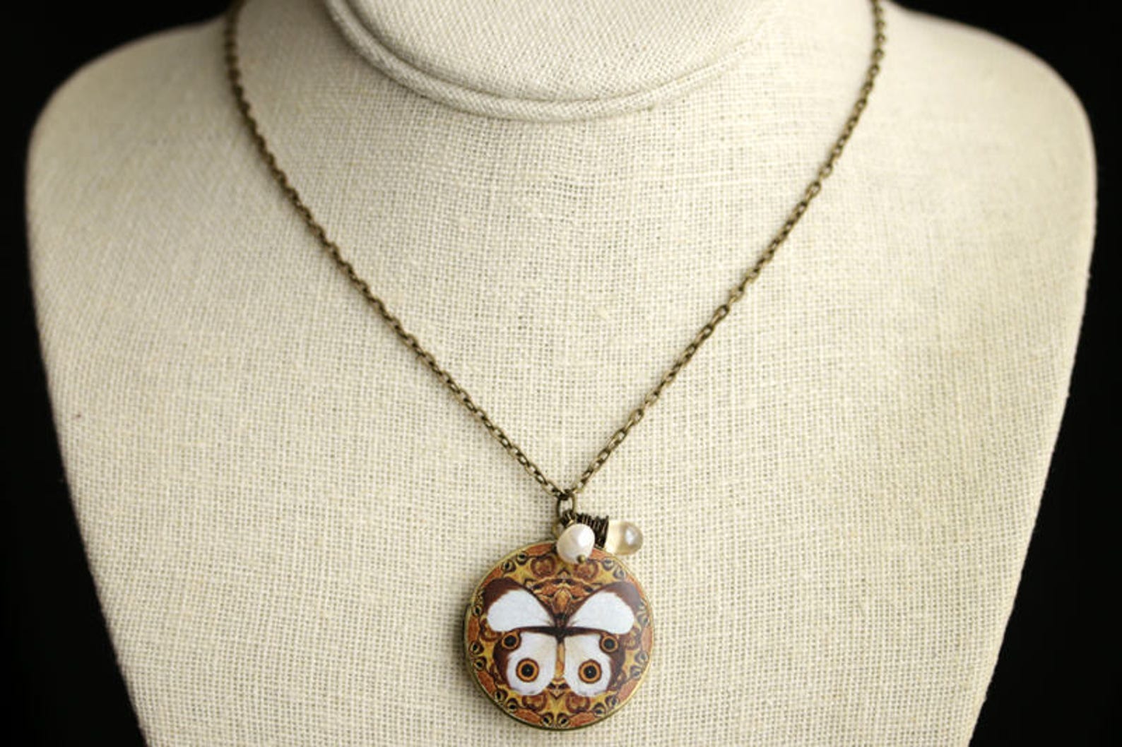 White Moth Locket Necklace. Henna Necklace. White Butterfly Necklace ...