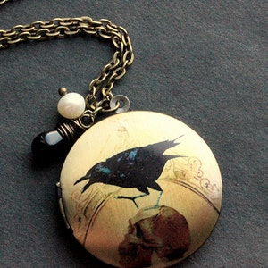 Gothic Raven Locket Necklace. Raven Charm Necklace With Black Teardrop ...