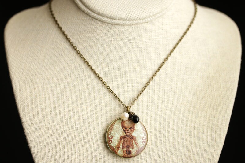Gothic Skeleton Locket Necklace. Skeleton Necklace With Black Teardrop ...