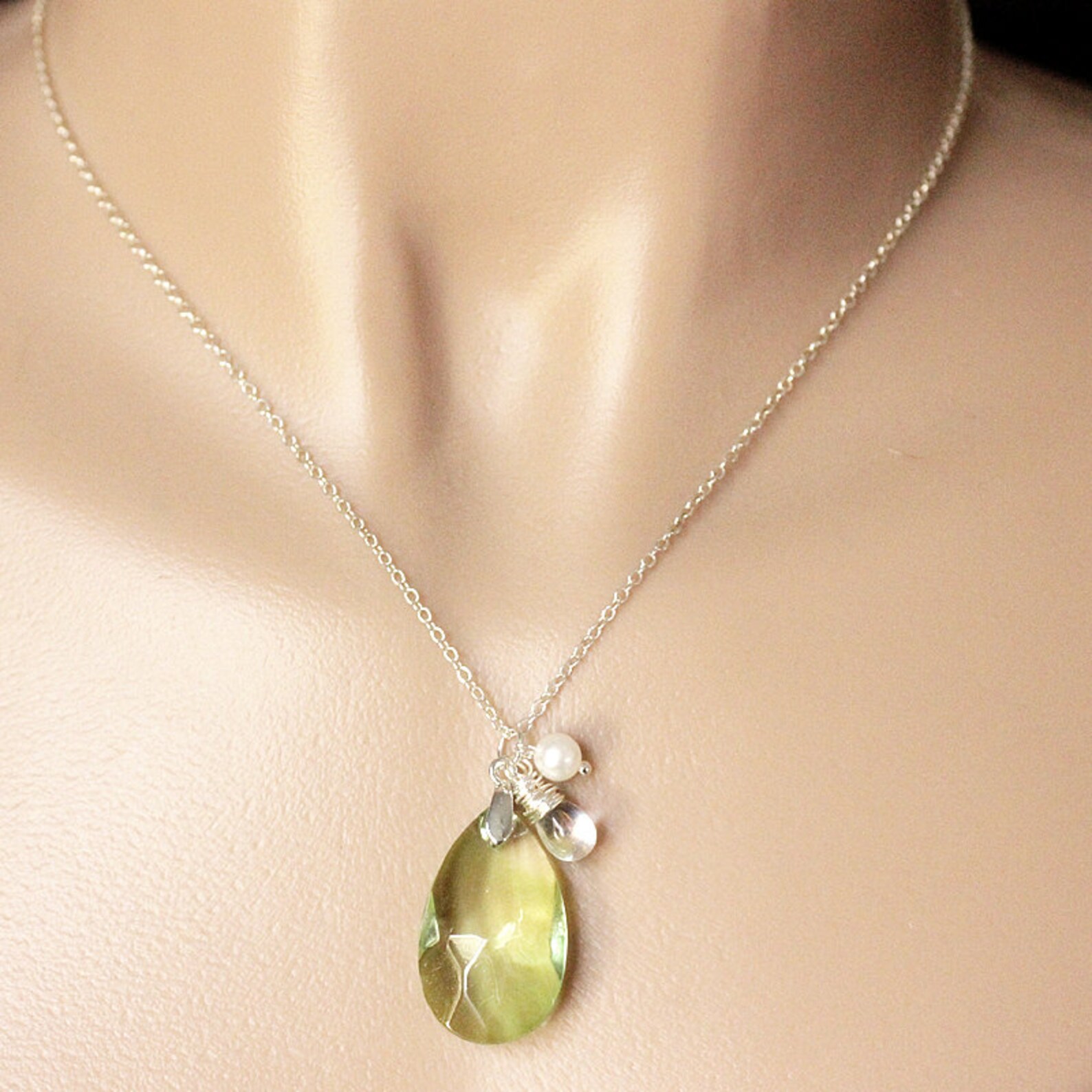 Green Crystal Necklace. Green Crystal Teardrop Necklace With - Etsy
