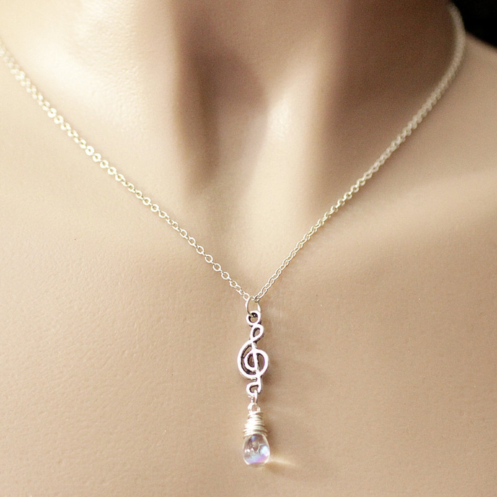 Musical Note Necklace. Music Necklace. Treble Clef Necklace. Clear ...
