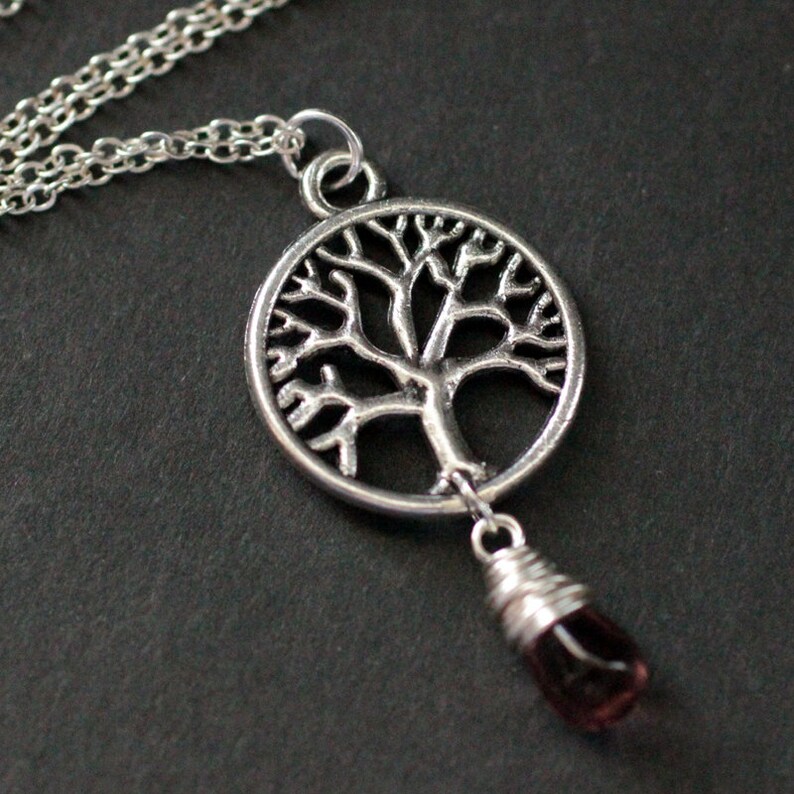 Silver Tree Necklace. Tree of Life Necklace. Wire Wrapped Purple ...