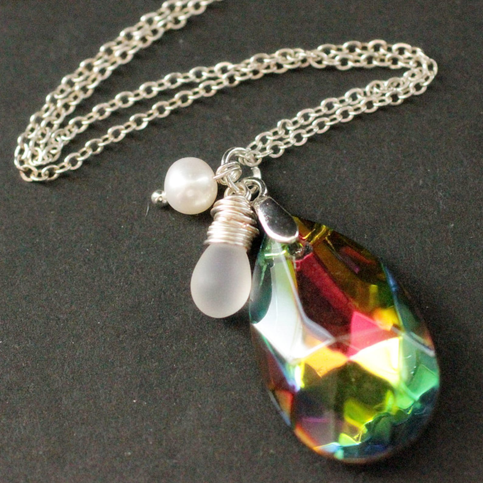 Crystal Rainbow Necklace. Rainbow Teardrop Necklace. Rainbow - Etsy