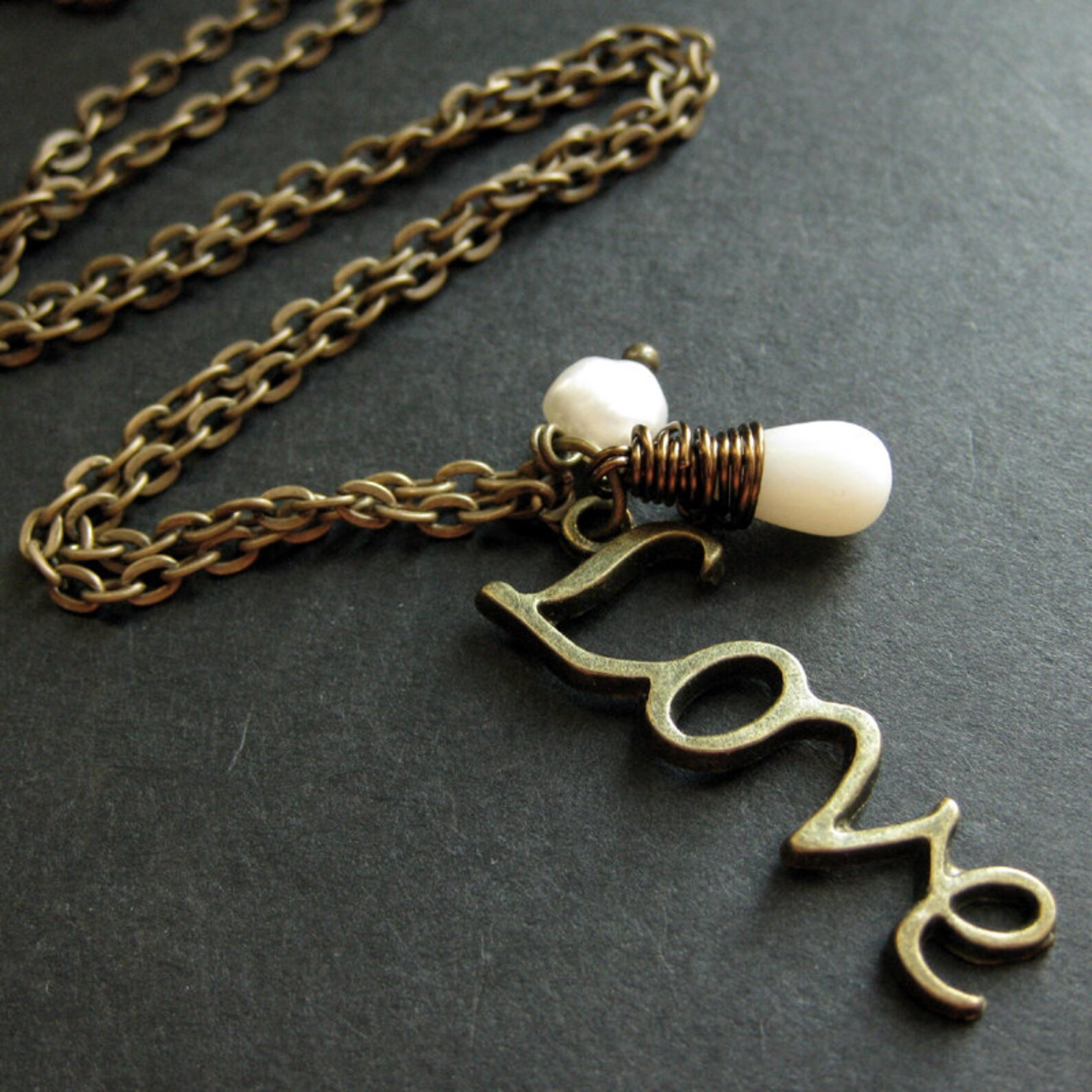 Love Necklace. Love Pendant. Love Charm Necklace With White Coral ...