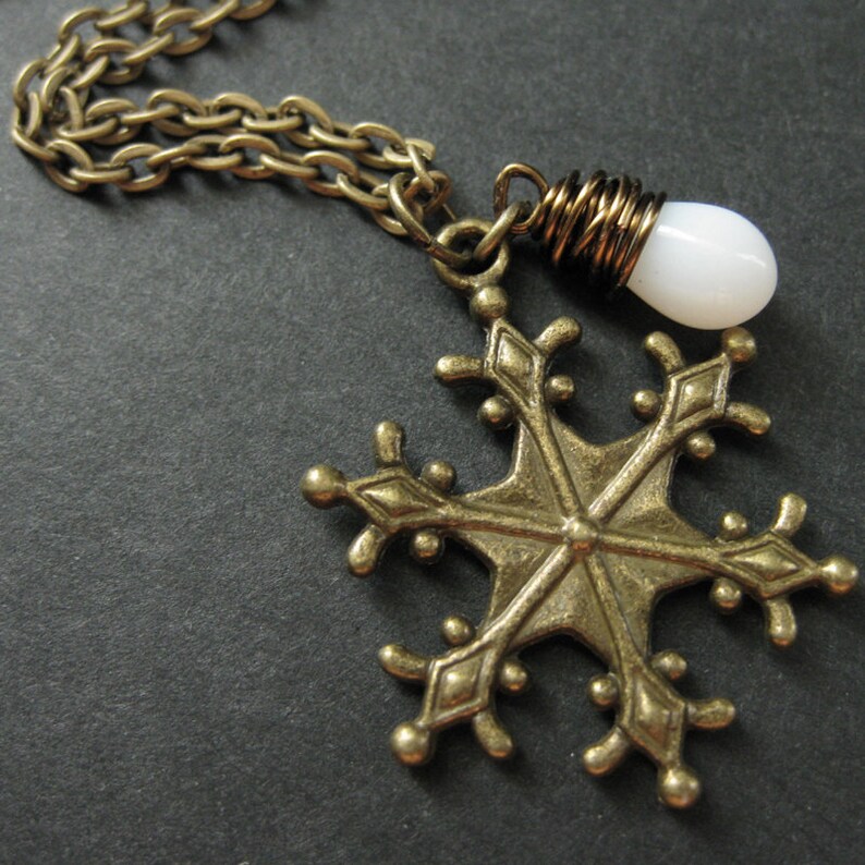 Snowflake Necklace. Bronze Snowflake Pendant With Wire Wrapped | Etsy