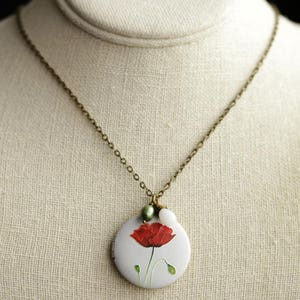 Red Poppy Locket Necklace. Memorial Day Poppy Flower Necklace. Poppy ...