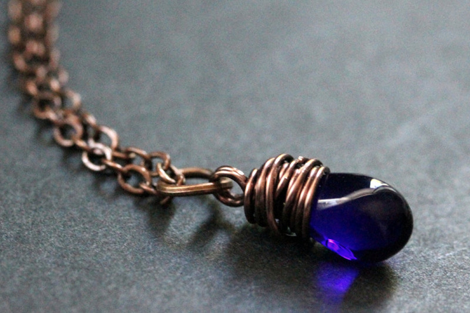 Cobalt Blue Necklace. Copper Necklace. Wire Wrapped Necklace. | Etsy