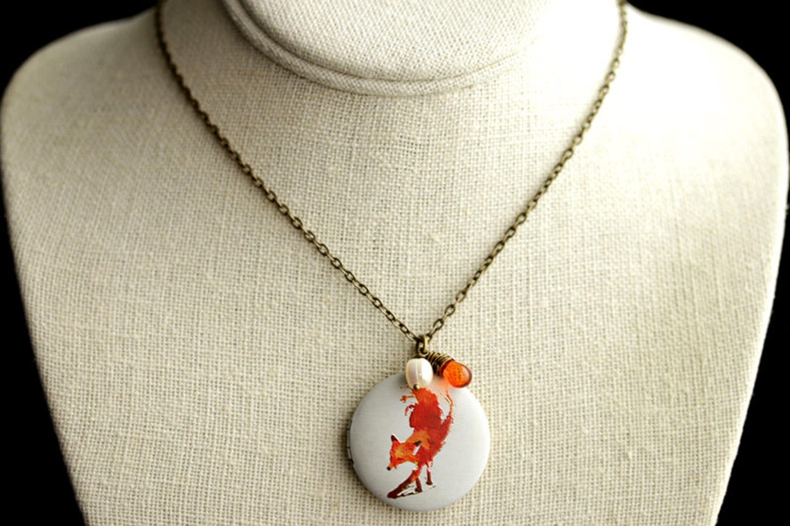 Fox Locket Necklace. Red Fox Necklace With Glass Teardrop and - Etsy