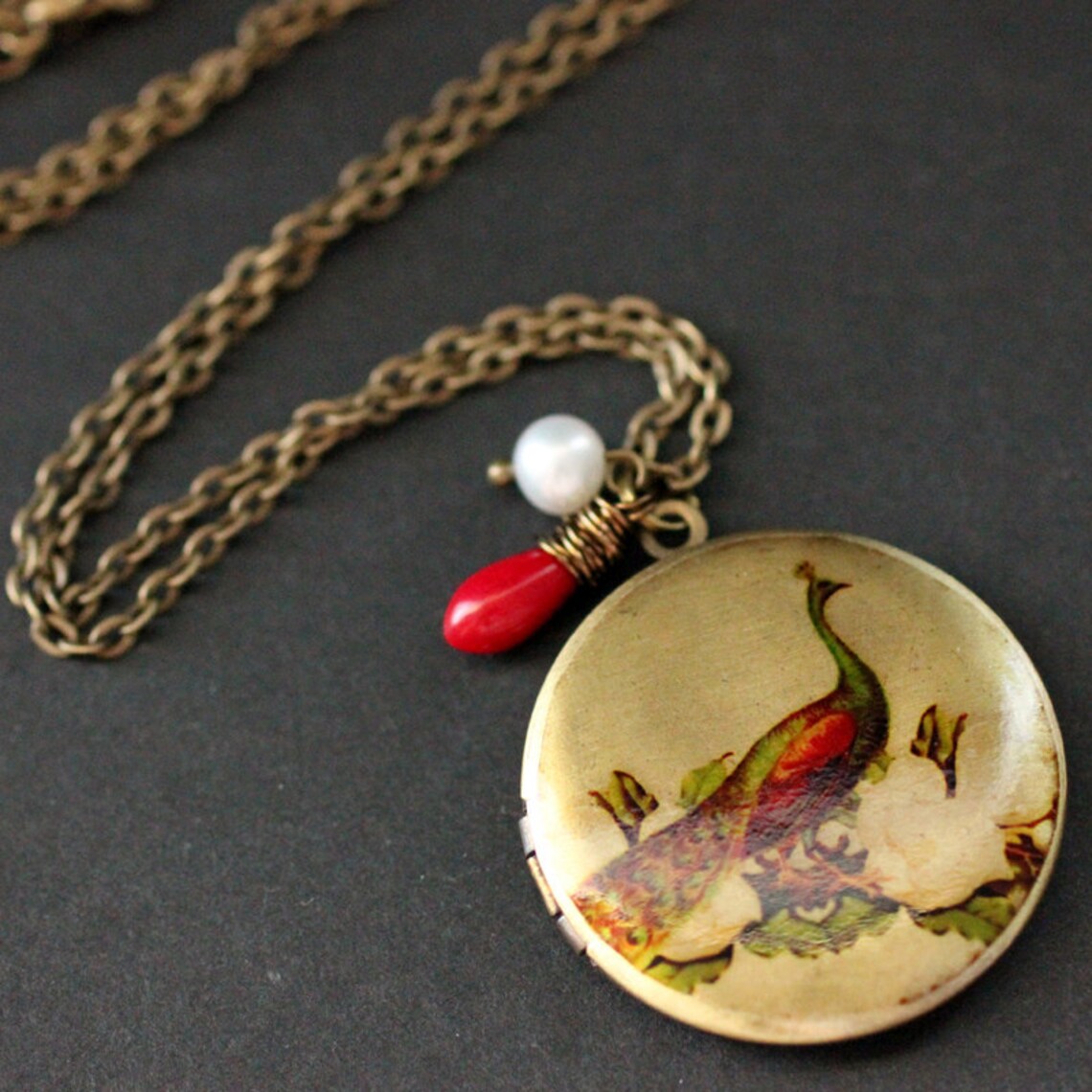 Peacock Necklace. Peacock Locket Necklace. Bird Necklace With - Etsy