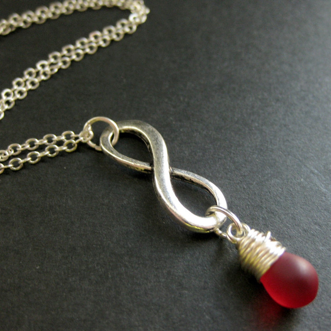 Silver Infinity Symbol Necklace. Clouded Red Teardrop - Etsy