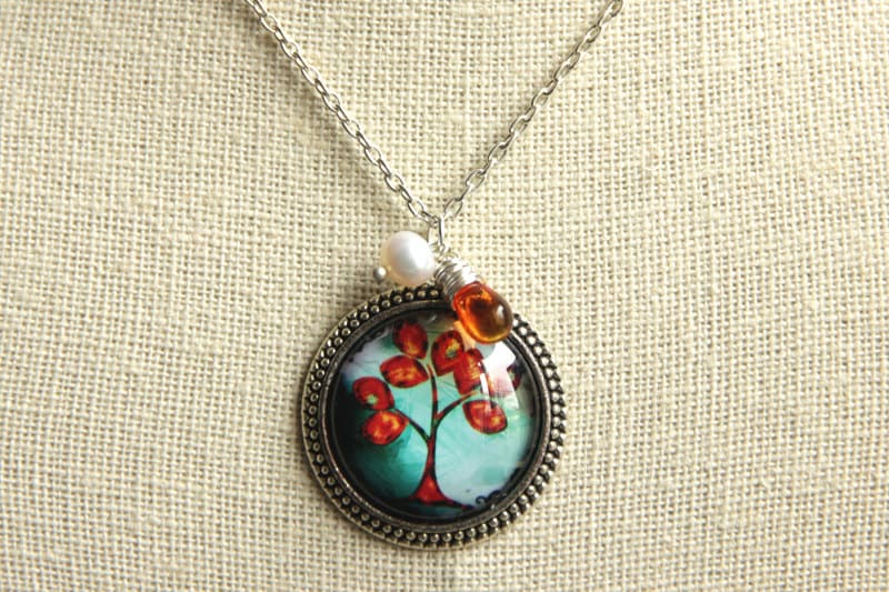 Autumn Tree Necklace. Orange Tree Pendant With Fresh Water Pearl and ...