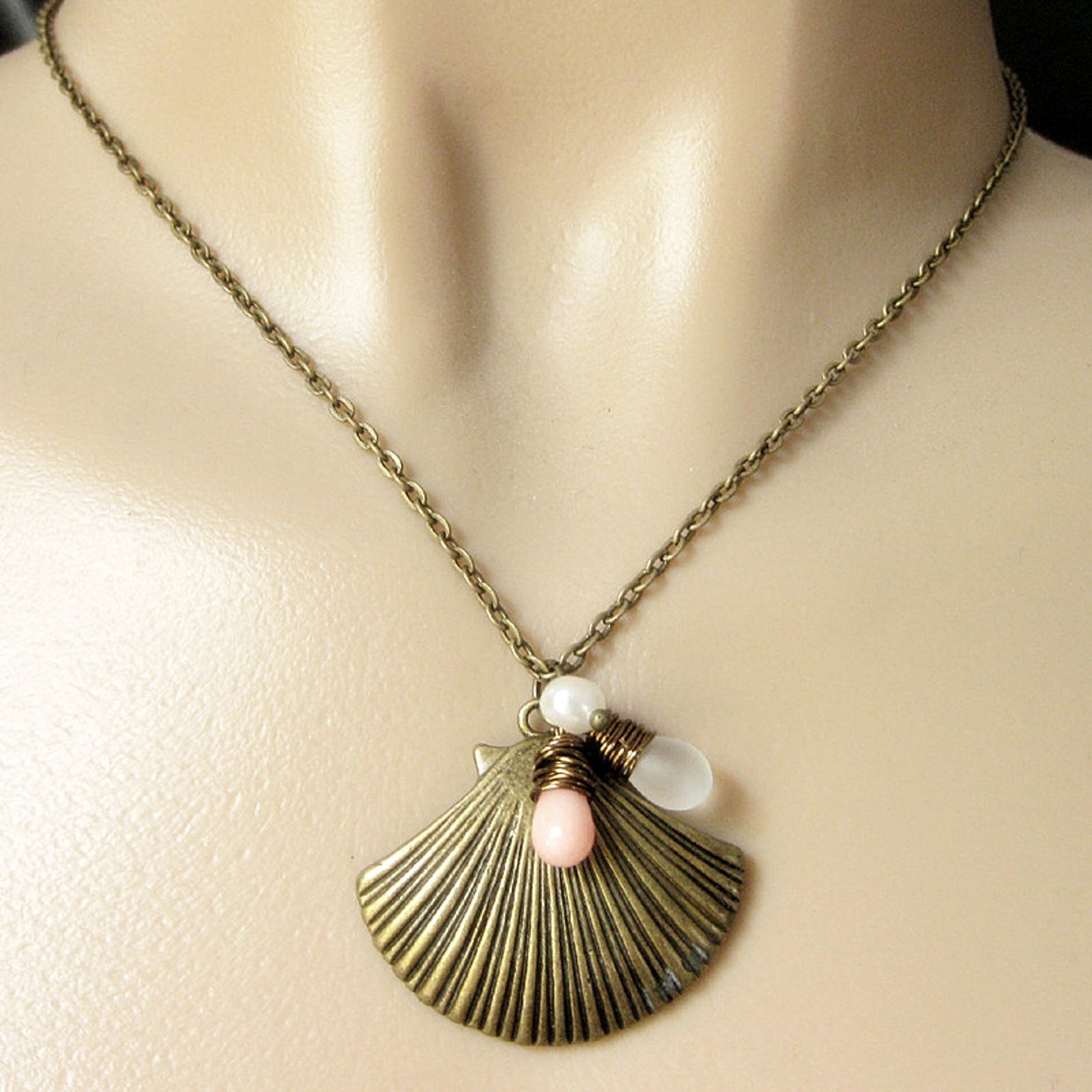 Shell Necklace Seashell Necklace With Pink Coral and Fresh - Etsy