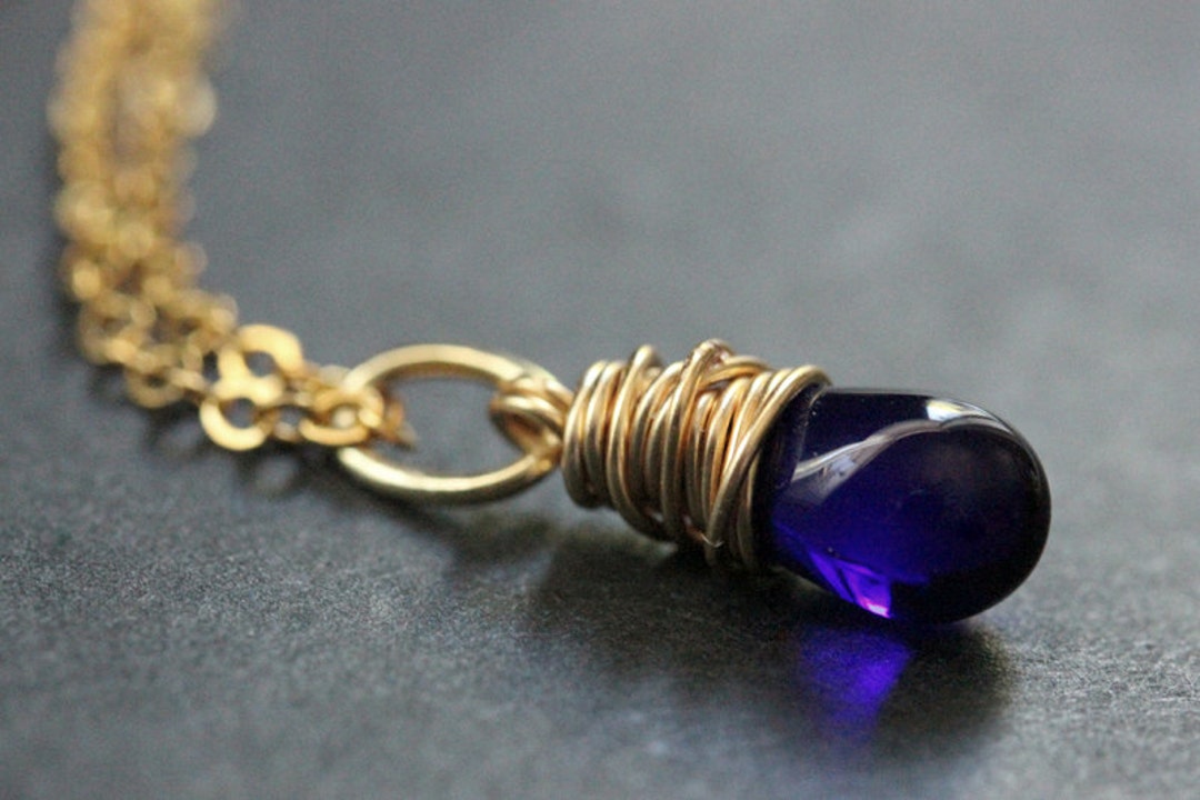 Cobalt Blue Necklace. Gold Necklace. Cobalt Blue Teardrop Necklace ...