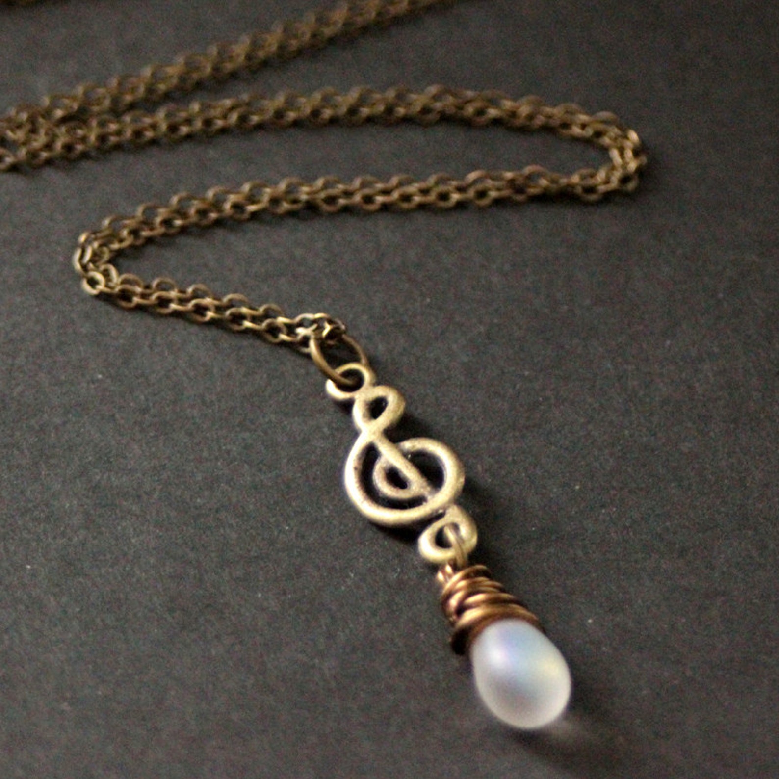 Musical Note Necklace. Treble Clef Necklace. Music Necklace. Frosted ...