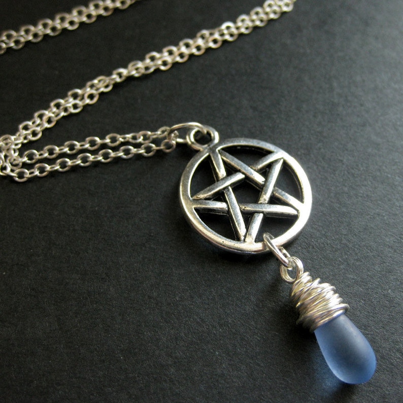 Wiccan Jewelry. Frosted Blue Teardrop Pendant Necklace. Silver - Etsy