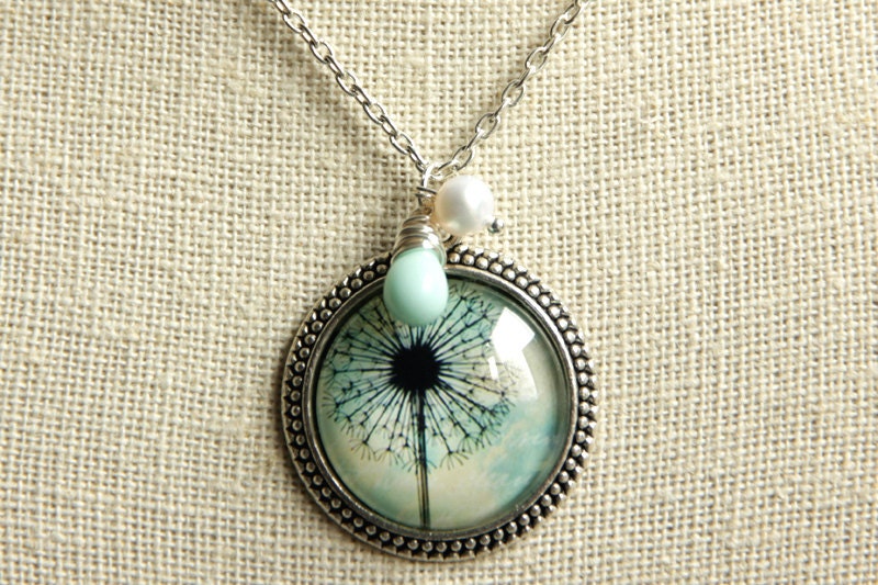 Dandelion Necklace. Dandelion Pendant With Fresh Water Pearl - Etsy