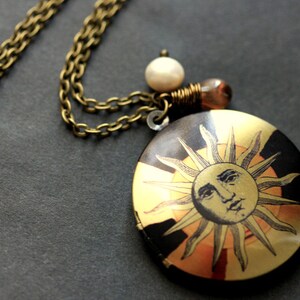 Sun Necklace. Sun Locket Necklace. Celestial Bronze Necklace With Glass ...