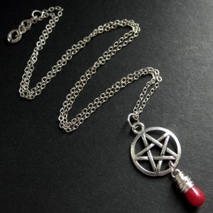 Pagan Necklace. Red Coral Necklace. Teardrop Necklace. Silver Pentagram ...