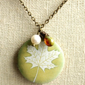 Maple Leaf Locket Necklace. Green Necklace. Green Leaf Necklace With ...
